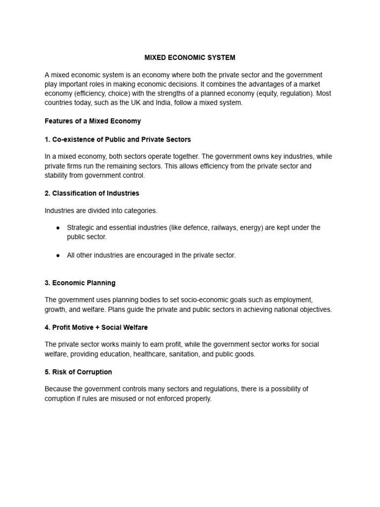 Understanding Mixed Economic Systems | PDF | Economics | Economic System
