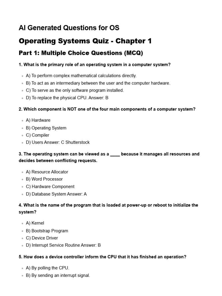 Operating Systems Quiz Questions and Answers | PDF | Operating System ...