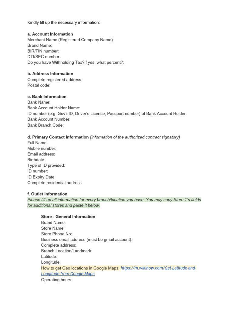 Merchant Onboarding Form | PDF