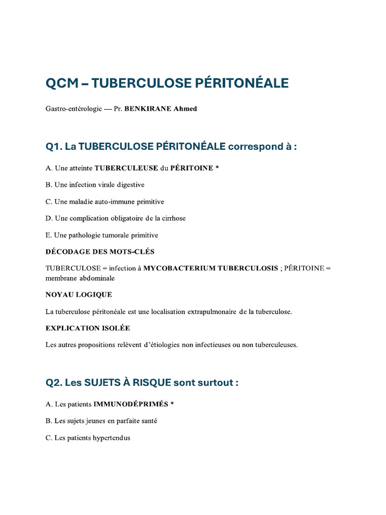 8 QCM - Tuberculose Péritonéale | PDF