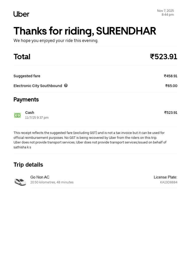 Uber Ride Payment Breakdown Guide | PDF