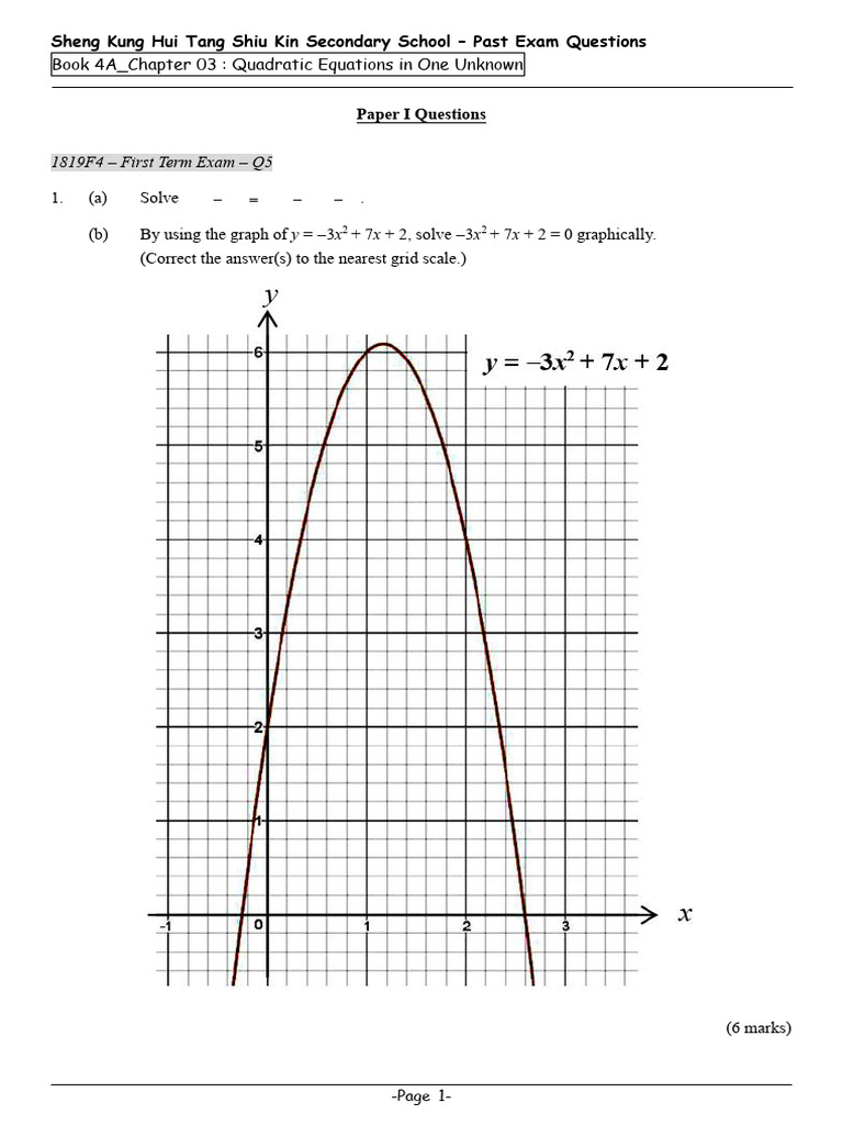 Past Exam Questions on Quadratic Equations | PDF | Equations | Area