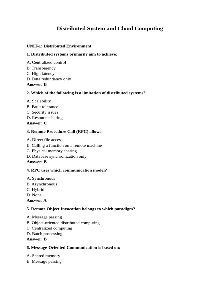 MCQs Distributed System and Cloud Computing | PDF | Cache (Computing ...