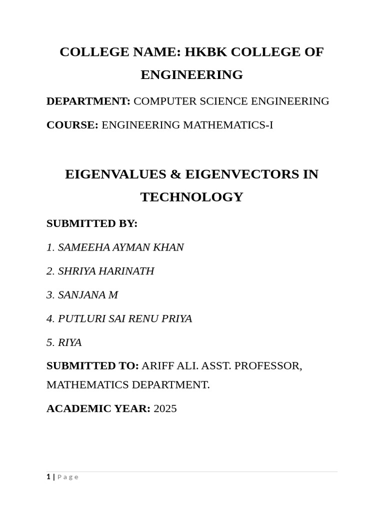 COLLEGE NAME | PDF | Eigenvalues And Eigenvectors | Matrix (Mathematics)