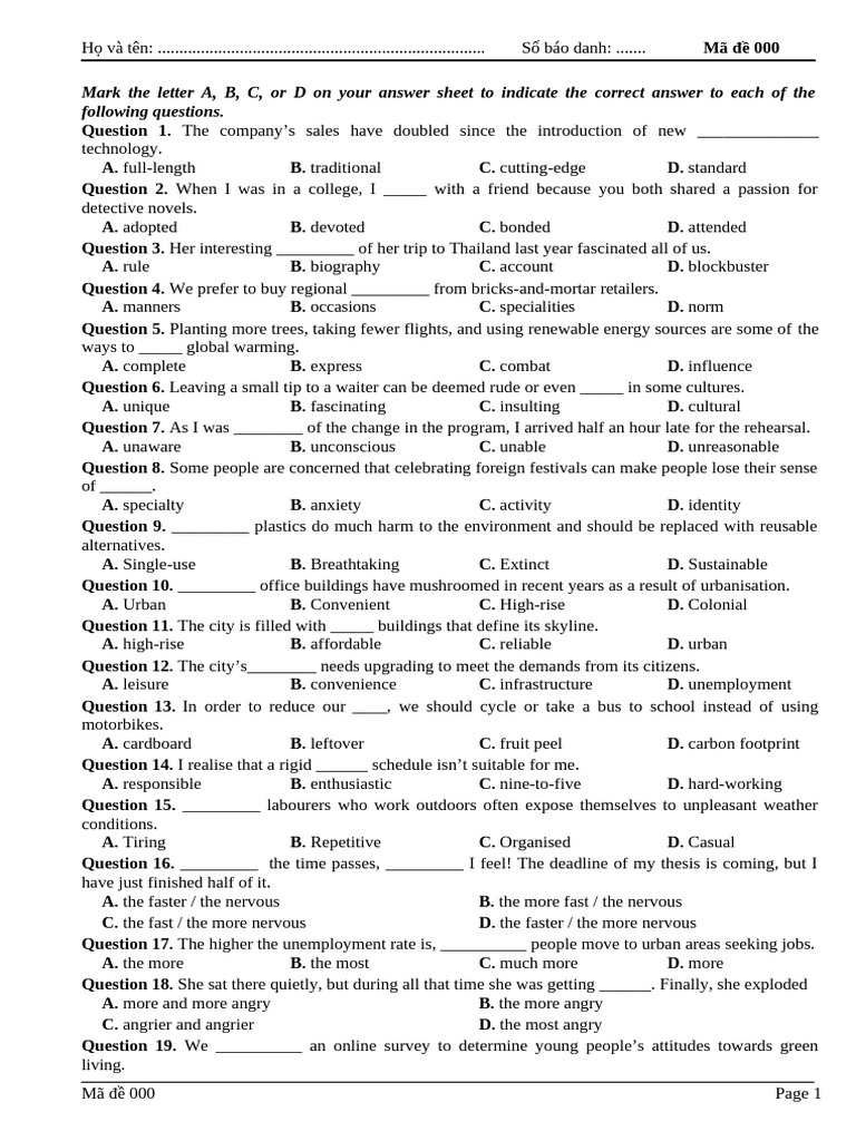 English Language Test Questions | PDF