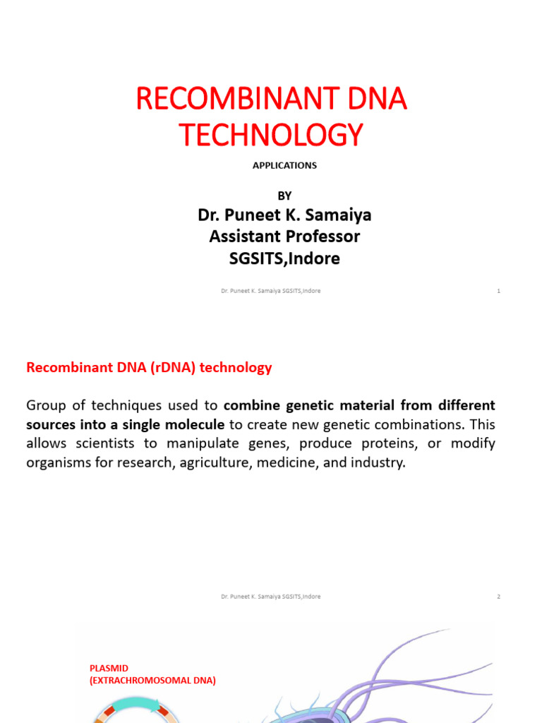 Recombinant DNA Technology Overview | PDF | Recombinant Dna | Molecular ...