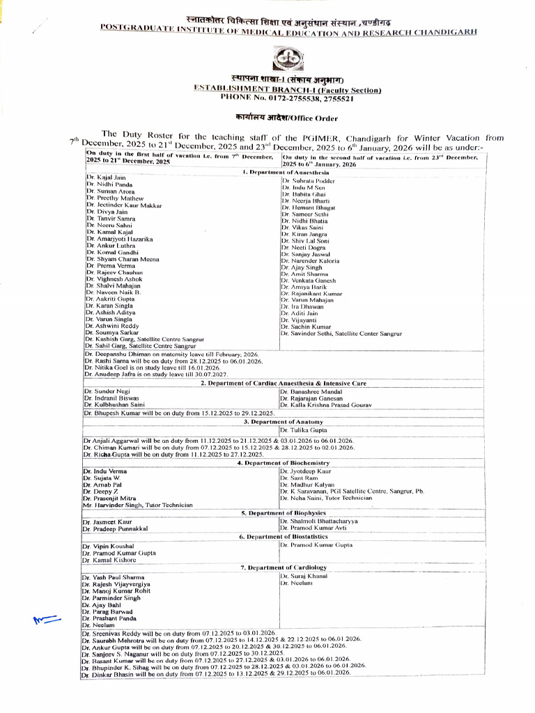 Winter Vacation roster 2025 dated 51225_251206_18074309Dec2025095838 | PDF