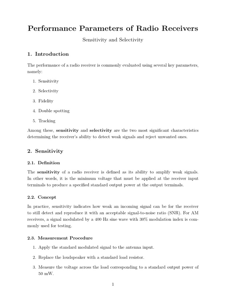 Radio Receiver Sensitivity and Selectivity | PDF | Signal To Noise ...