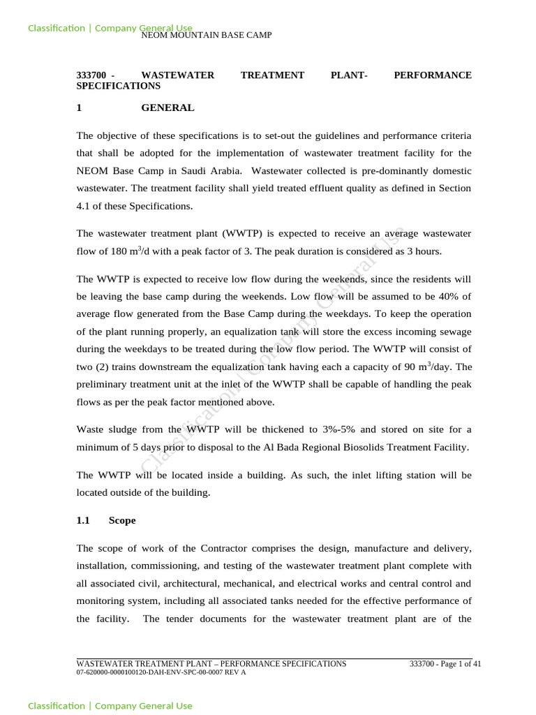 NEOM Base Camp WWTP Performance Specs | PDF | Sewage Treatment ...