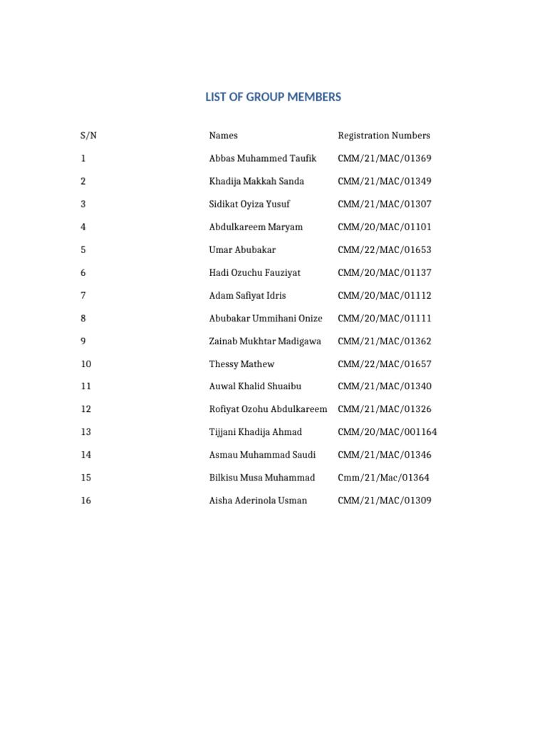 Group Members List | PDF