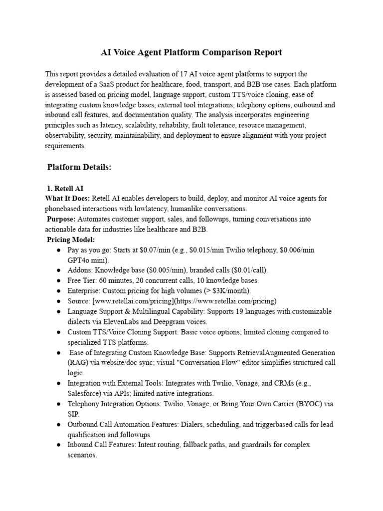 AI Voice Agent Platform Comparison Report | PDF | Cloud Computing ...