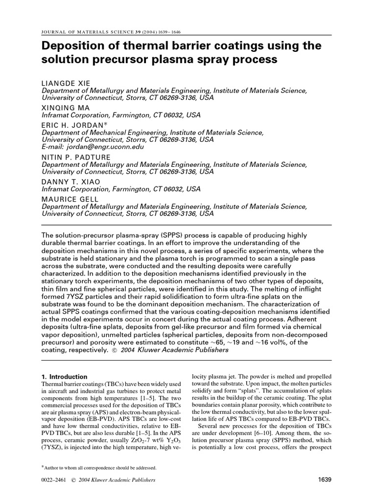 Thermal Barrier Coatings via SPPS Process | PDF | Thin Film ...