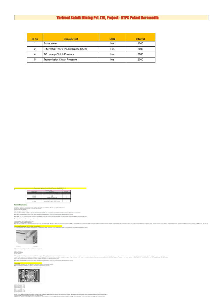 777D Special Test Work Procedure .Xlsx (2) (1) | PDF | Brake | Clutch