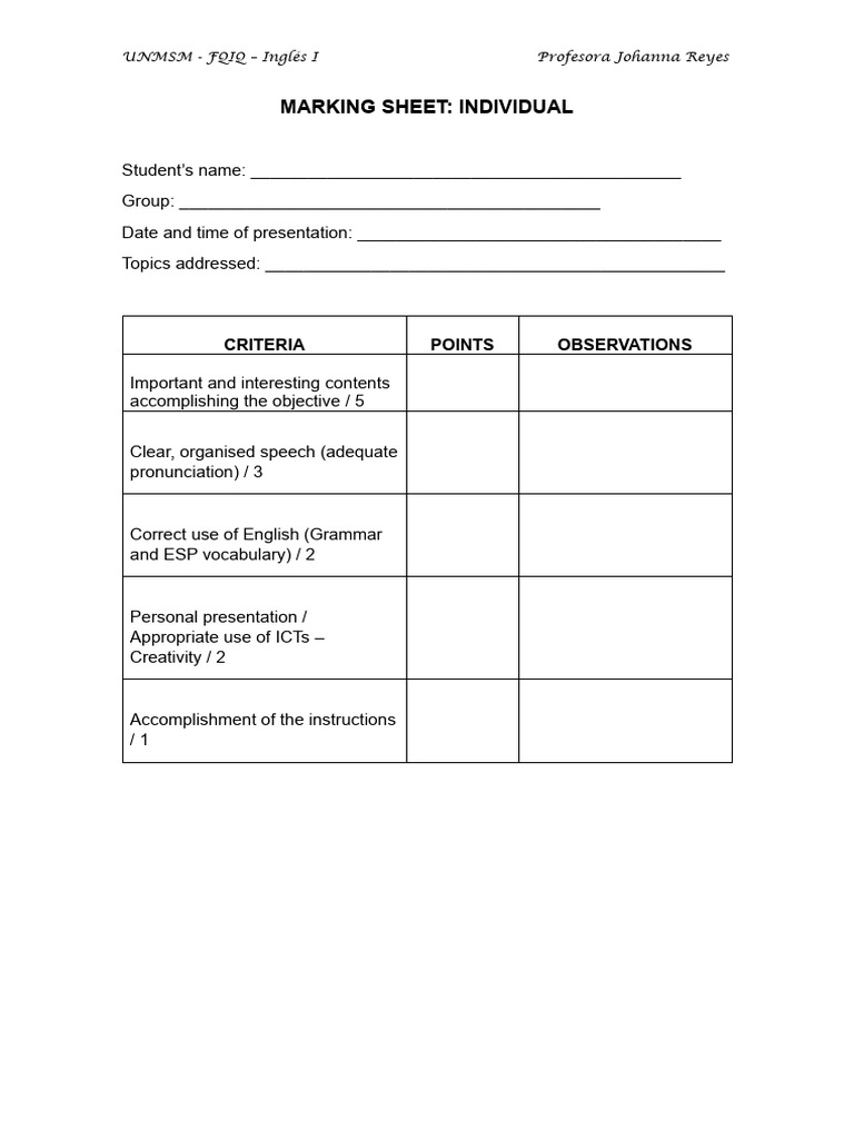 Marking Sheet Individual | PDF