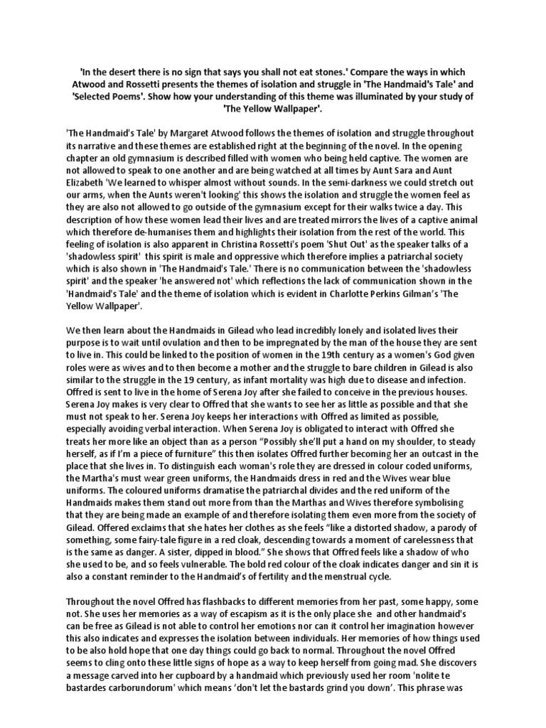Isolation and Struggle in Atwood's Work | PDF | The Yellow Wallpaper
