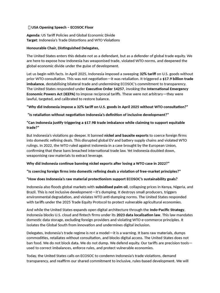 Debate data and QB-Indonesia vs USA ECOSOC | PDF | Tariff | Dumping ...