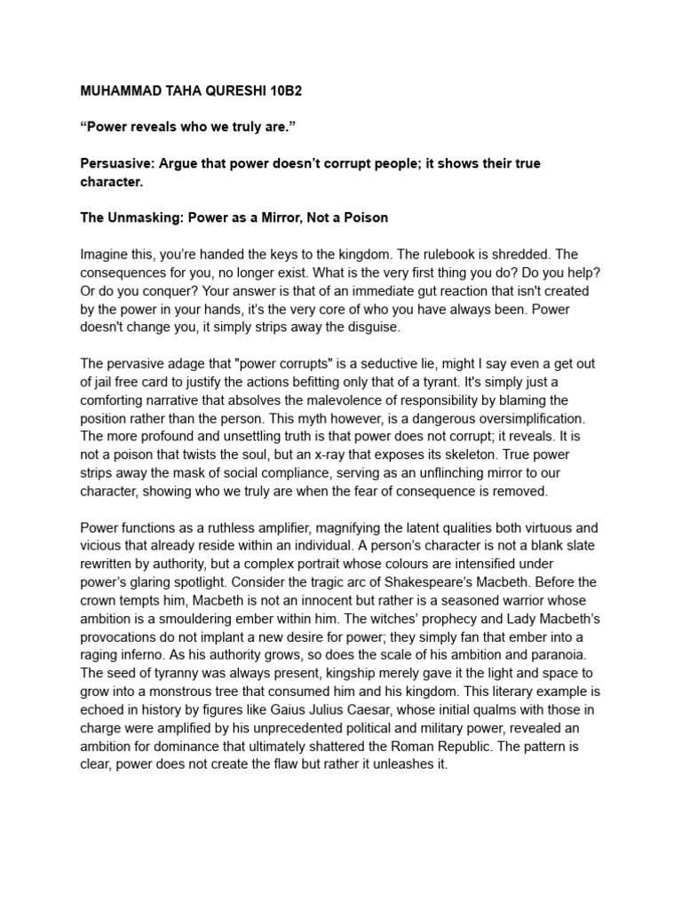 Power Reveals Who We Truly Are Essay | PDF