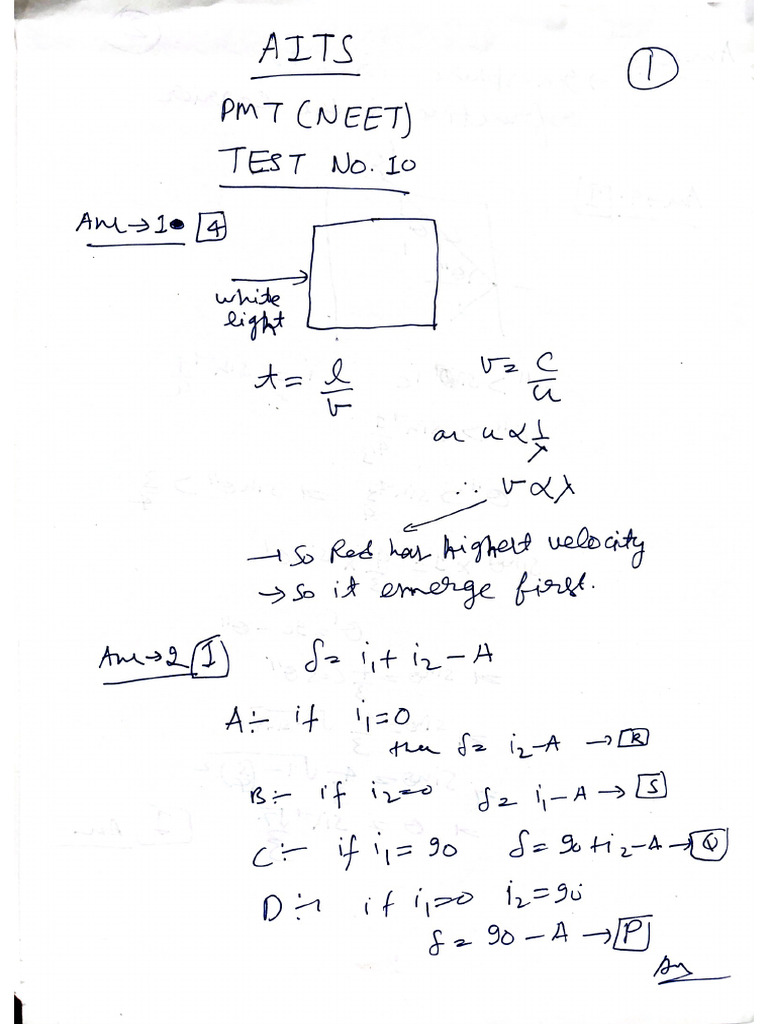 Aits Pmt Test No-10 Phy | PDF