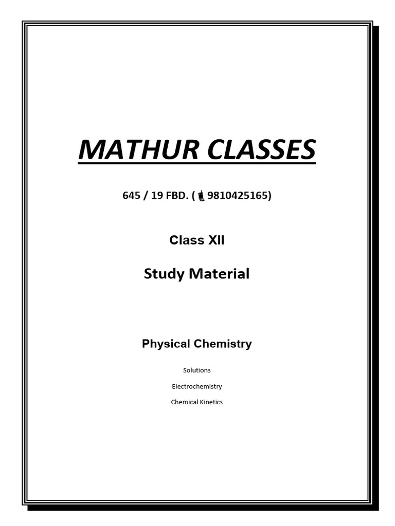 Physical Chemistry Study Material 1 | PDF | Reaction Rate | Reaction ...