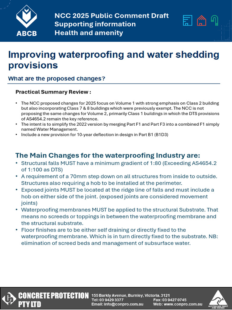Proposed Changes to NCC 2025 for Waterproofing Notice | PDF