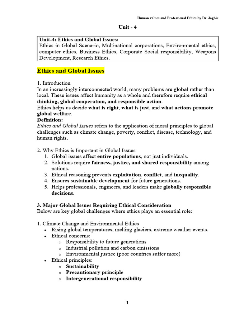 Global Ethics and Professional Responsibility | PDF | Corporate Social ...
