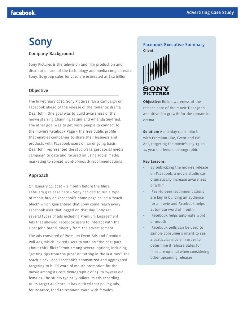 Sony Facebook Ad Case Study | PDF | Advertising | Facebook