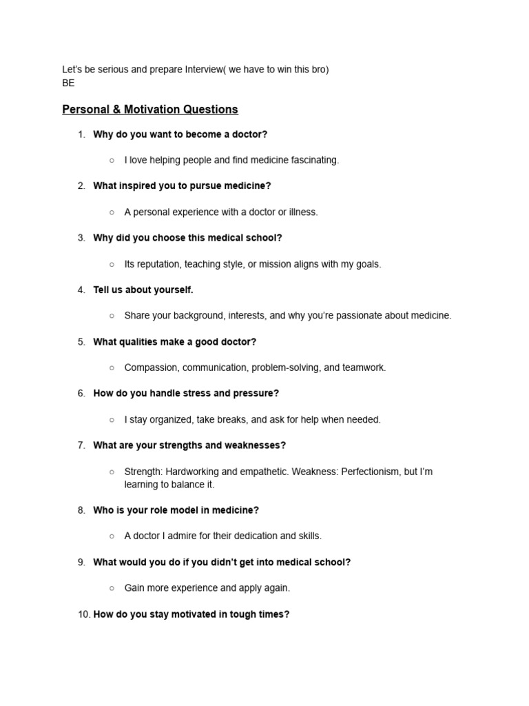 Essential Medical School Interview Questions | PDF | Health Care | Patient