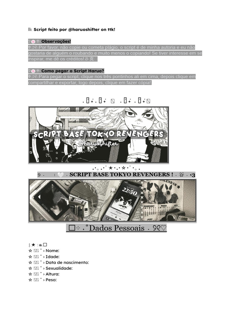 ☎️ ˖ ࣪ ‹ Script Base Tokyo Revengers | PDF | Unha