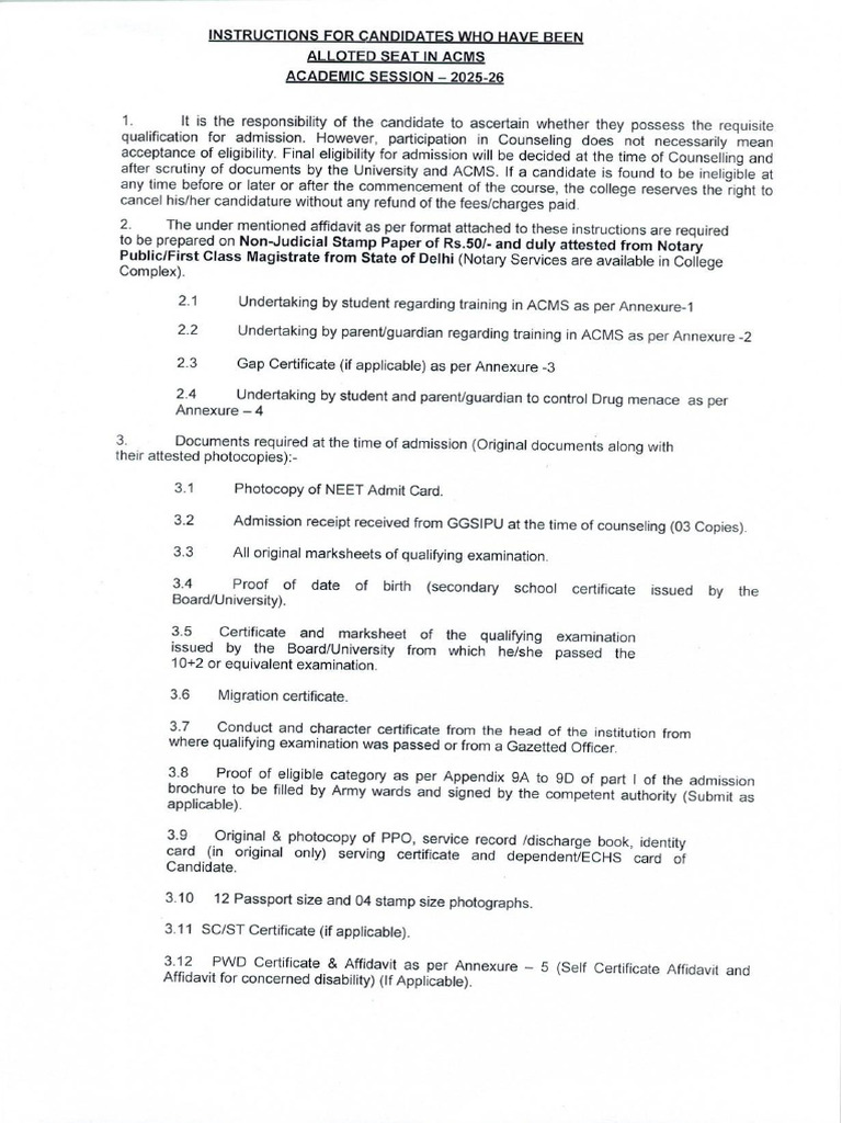 Instructions for candidates who have been alloted in ACMS | PDF