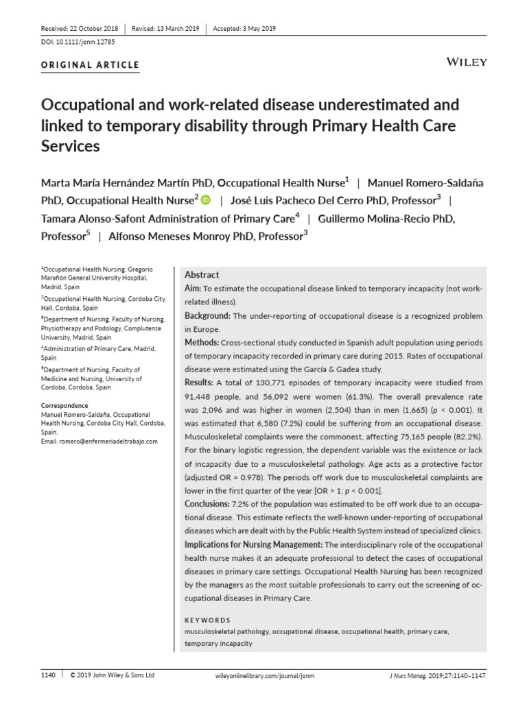 Occupational and work‐related disease underestimated and linked to ...