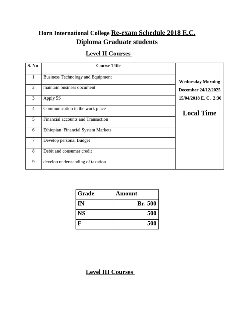 Re-exam Schedule Graduate Student 2018 E. C. | PDF | Financial ...