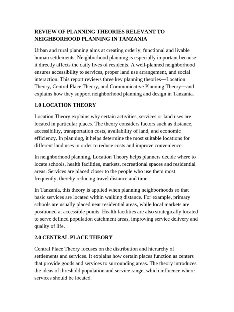 Planning Theories for Tanzanian Neighborhoods | PDF | Neighbourhood ...