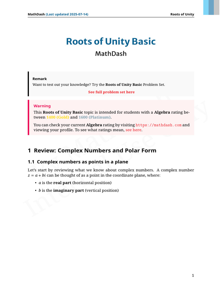 Understanding Roots of Unity in Algebra | PDF | Complex Number | Circle