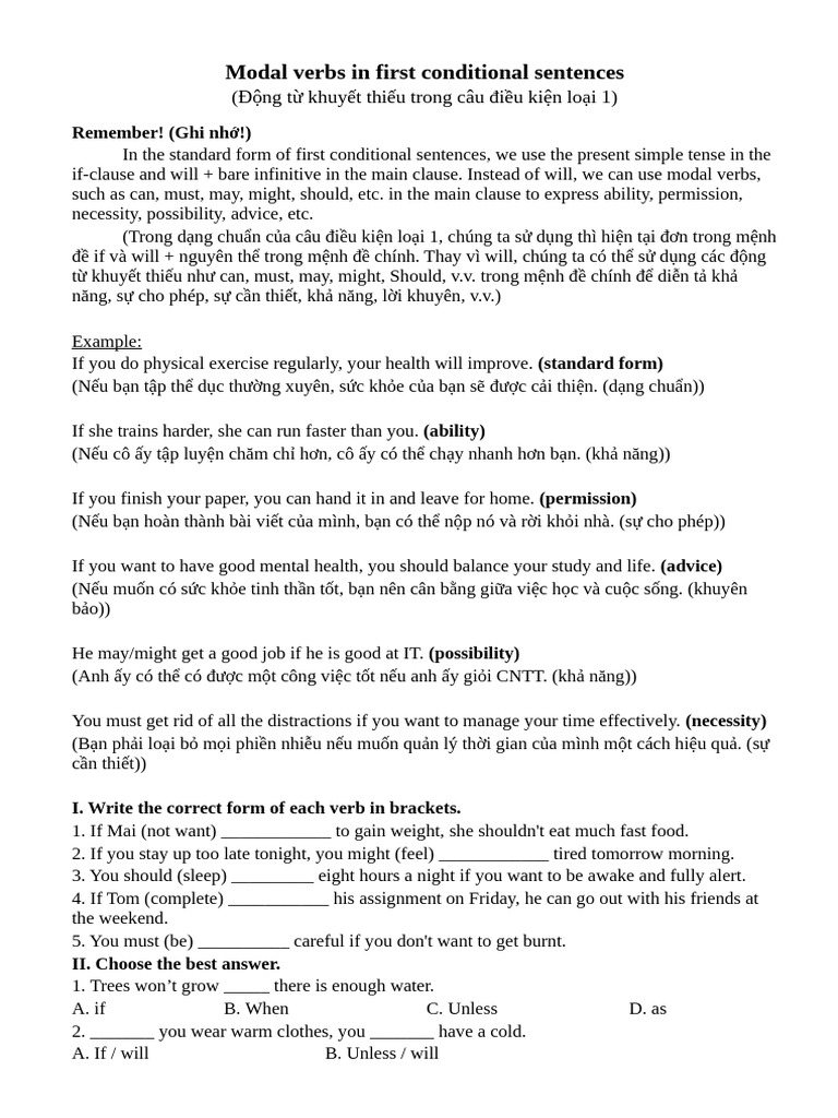 Modal Verbs in First Conditional Sentences + Câu So Sánh | PDF