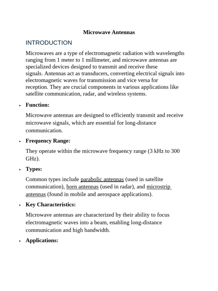 Microwave Antennas: Types & Applications | PDF