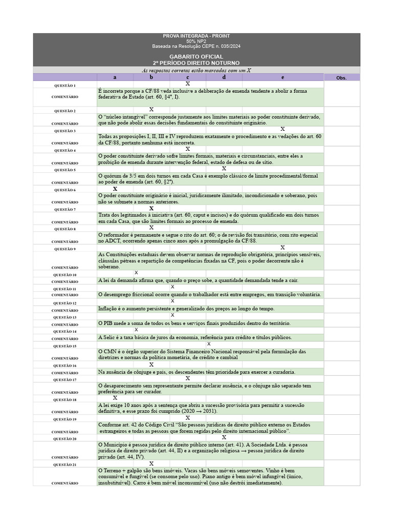 Gabarito Oficial Prova Integrada PROINT | PDF | Emenda Constitucional ...