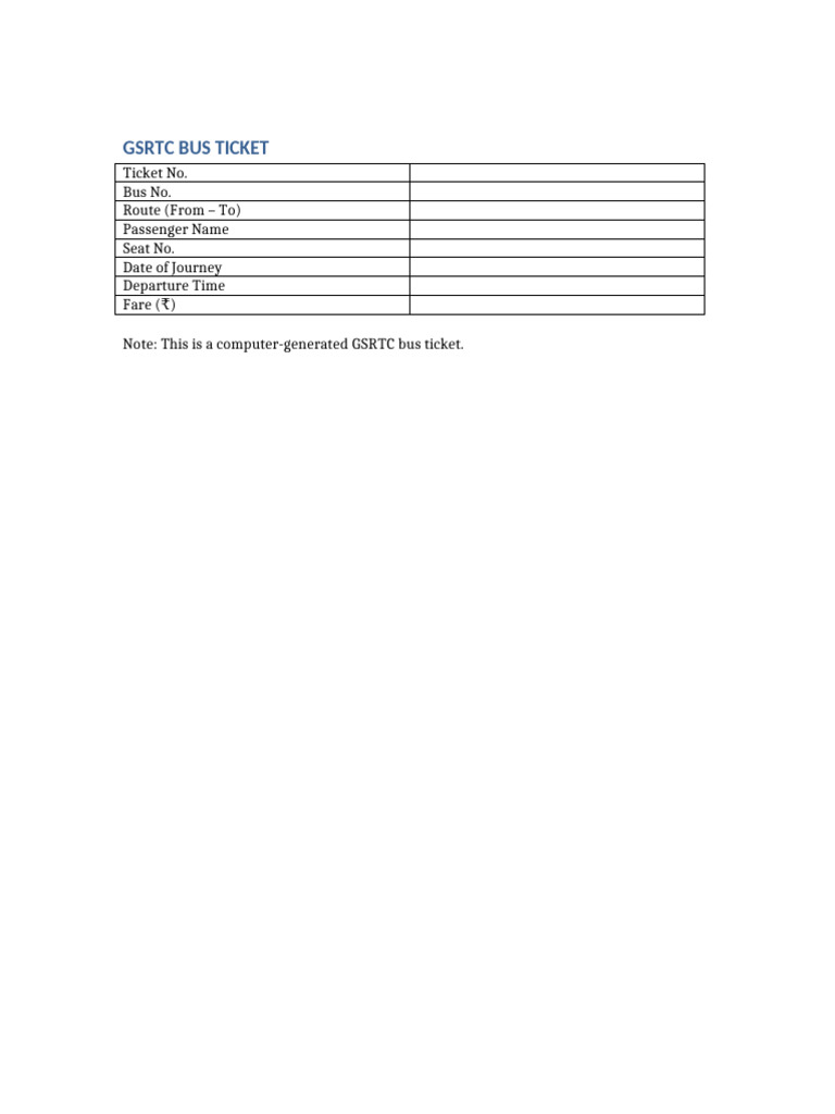 GSRTC Bus Ticket Format | PDF