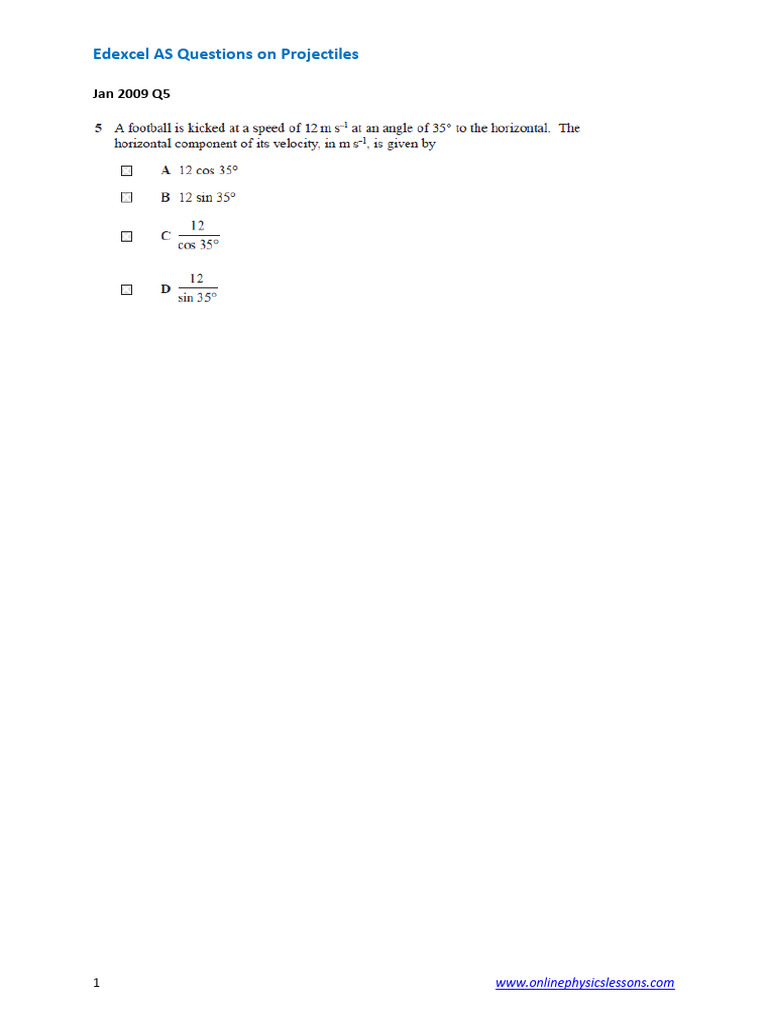 Edexcel AS Projectile Questions | PDF