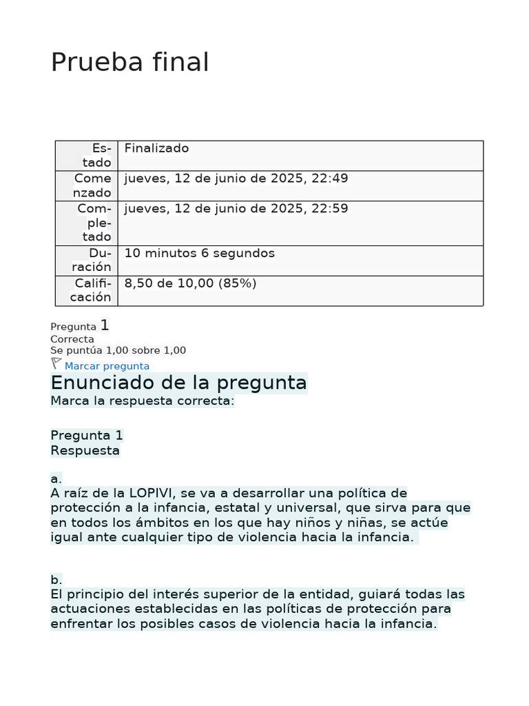 Prueba final | PDF | Las emociones | Depresión (estado de ánimo)