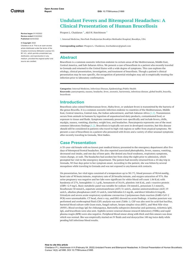 Undulant Fevers and Bitemporal Headaches | PDF | Immunology | Health ...