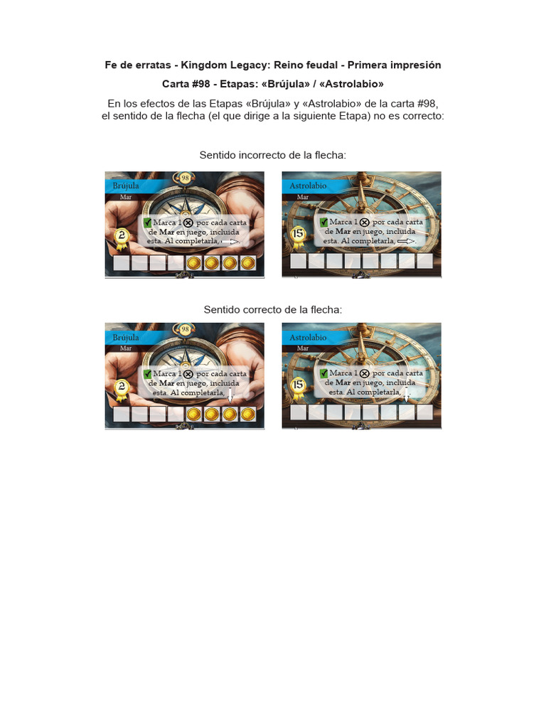 Fe de erratas: Carta #98 Kingdom Legacy | PDF