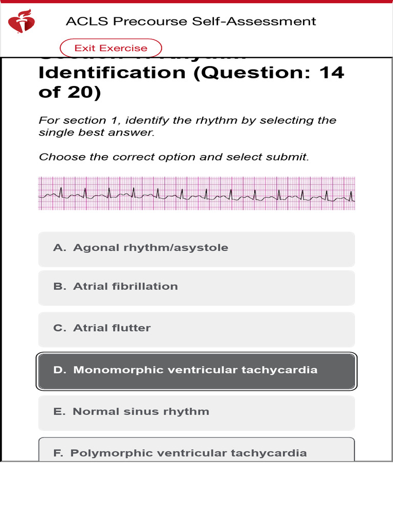 AHA ELearning ACLS Precourse Self-Assessment | PDF