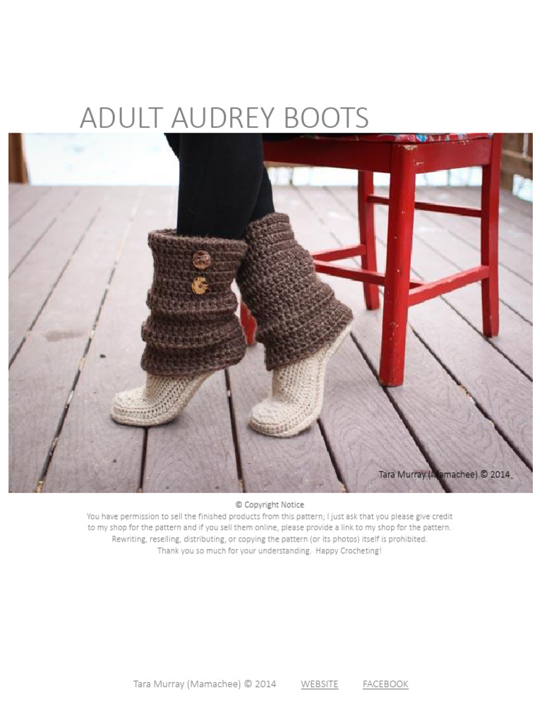 Adult Audrey Boots Crochet Pattern | PDF | Yarn | Woven Fabrics