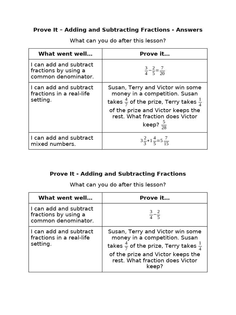 Adding and Subtracting Fractions Guide | PDF