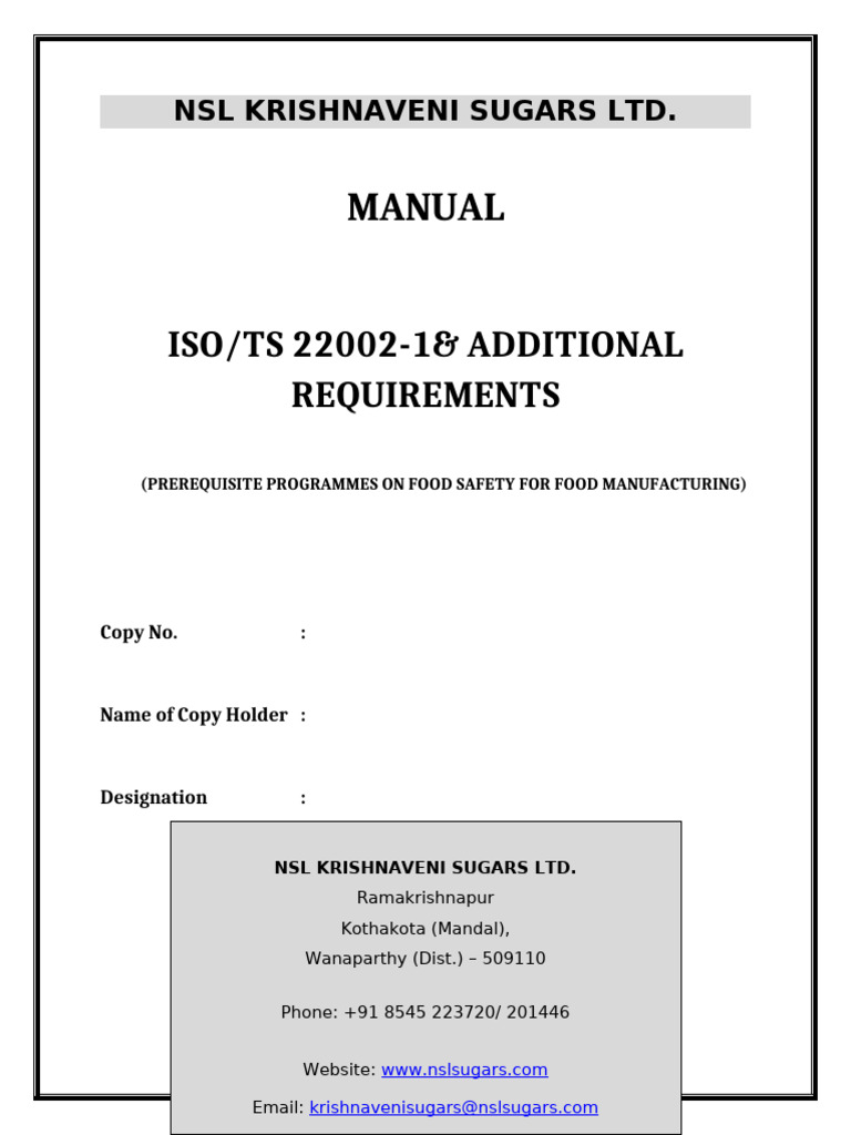 Iso Ts 22002 & Additional Requirement Manual | PDF | Waste | Boiler