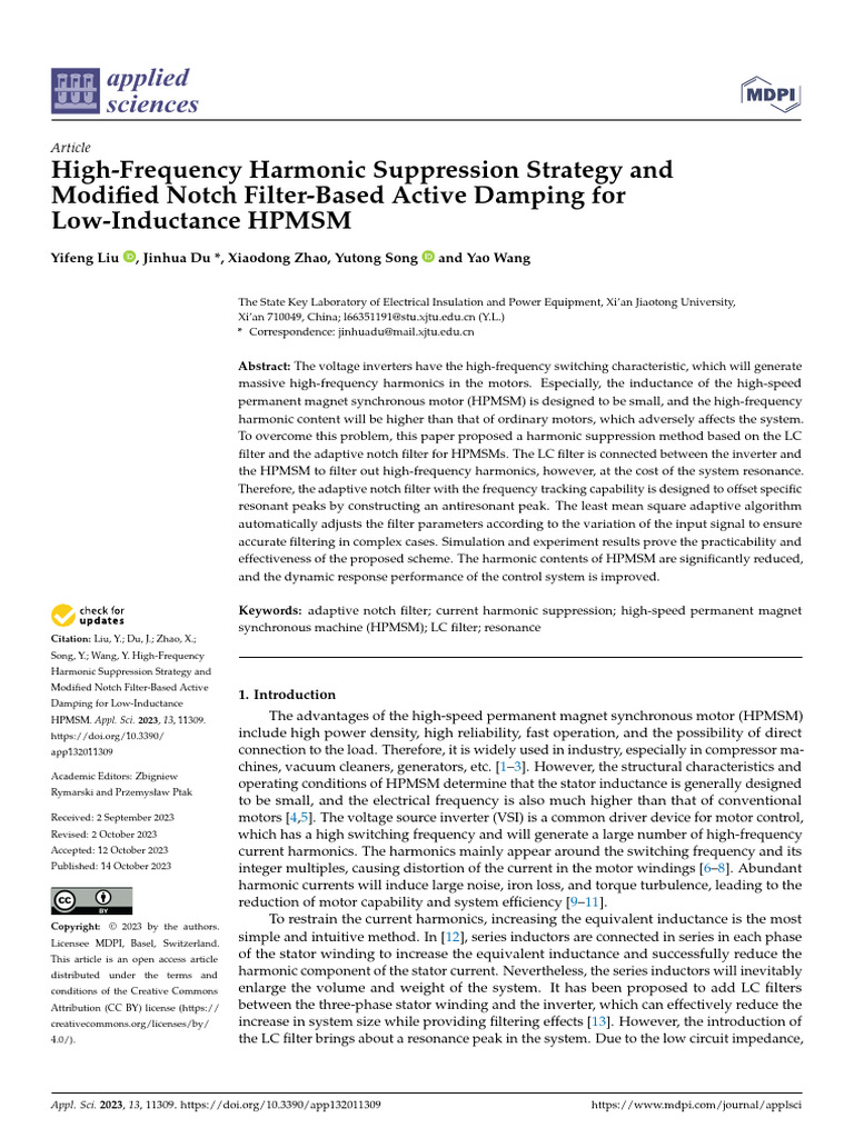 High-Frequency Harmonic Suppression in HPMSM | PDF | Electric Motor ...