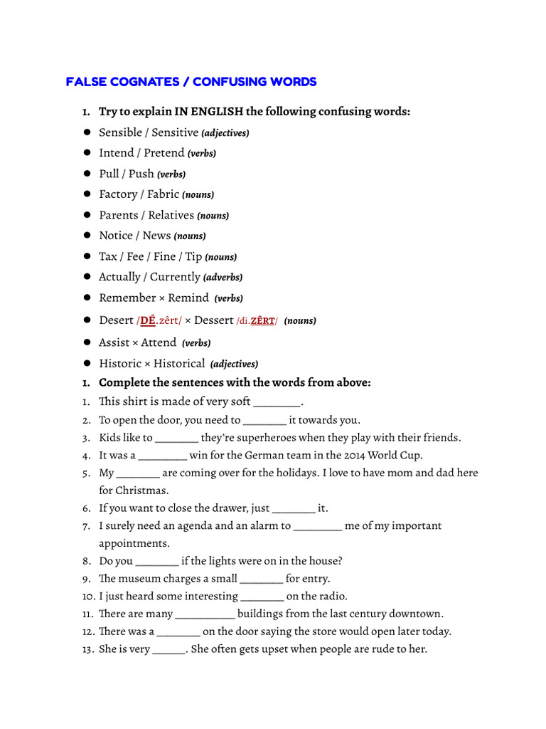 False Cognates_Confusing words | PDF | Verb | Noun