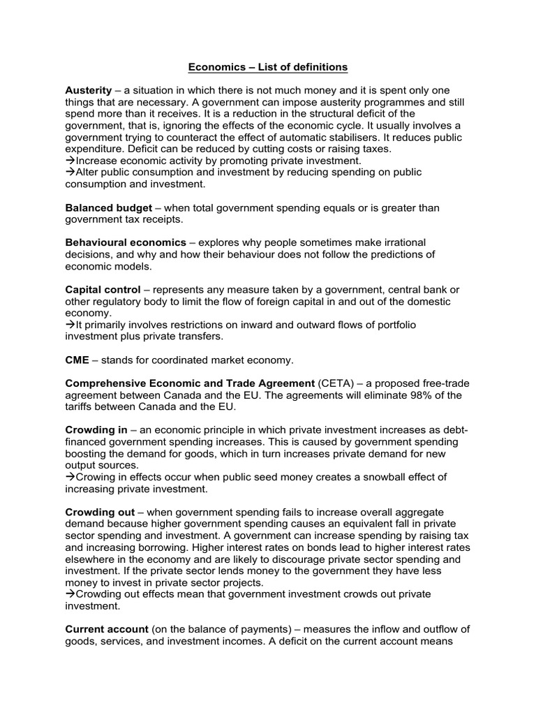 Key Economic Terms and Definitions | PDF | Fiscal Policy | Government ...