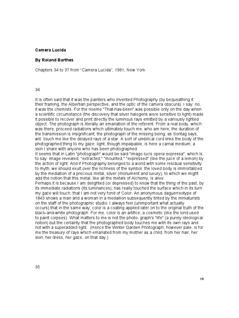 Camera Lucida (Chapters 34 To 37) by Roland Barthes | PDF | Reality ...