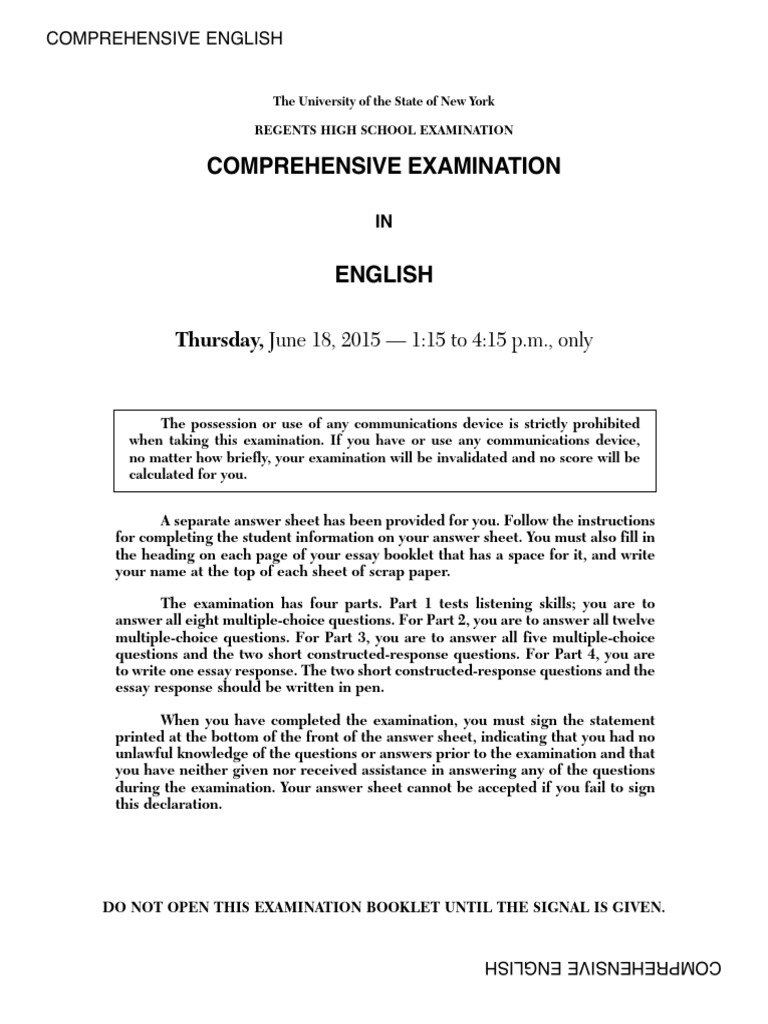 2015 NY Regents English Exam Guide | PDF | Multiple Choice | Essays